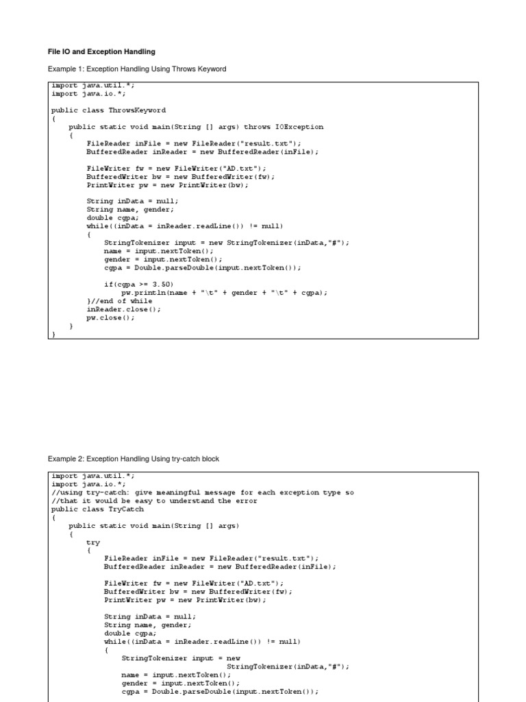 (2019) Example File IO and Exception Handling | PDF | Computing | Programming Paradigms