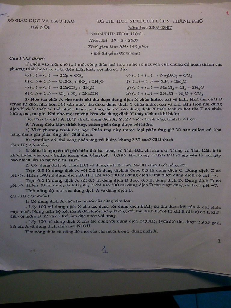 De Thi HSG Hoa Hoc 9 Ha Noi Tu 2006-2019 | PDF | Vietnam | Southeast Asia