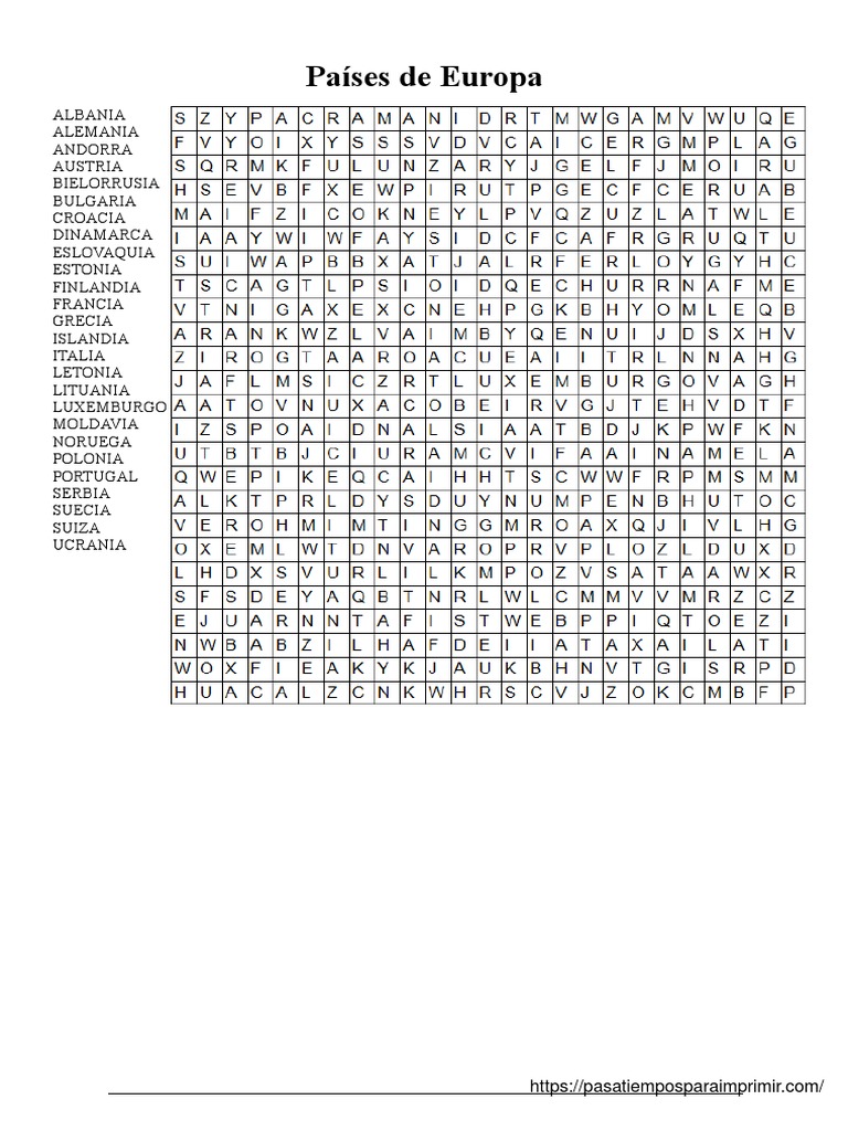 Sopa de Letras Gigante para Imprimir de Países de Europa | PDF
