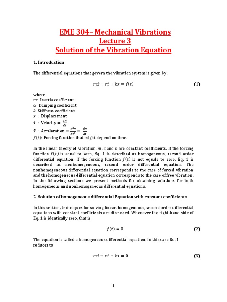 Vibration Lecture 3 | PDF | Differential Equations | Damping
