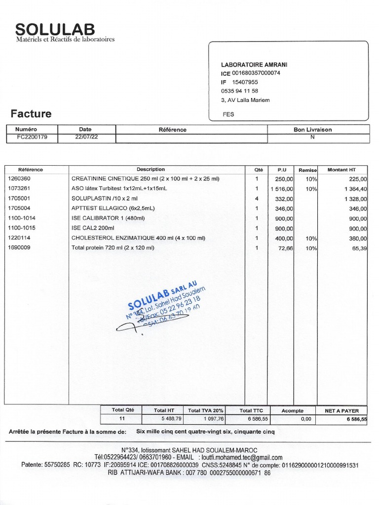 Facture Laboratoire Amrani Fes | PDF