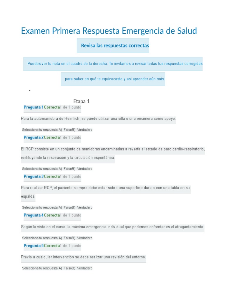 Examen de Primera Respuesta en Salud | PDF | Ciencia y matemáticas