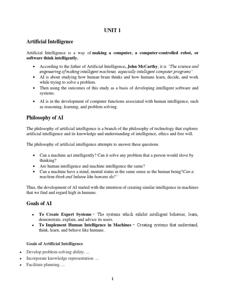 AI Notes | PDF | Intelligence (AI) & Semantics | Artificial Intelligence