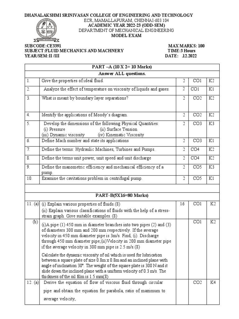 Ce3391 FMM Mech Model | PDF | Pump | Turbine