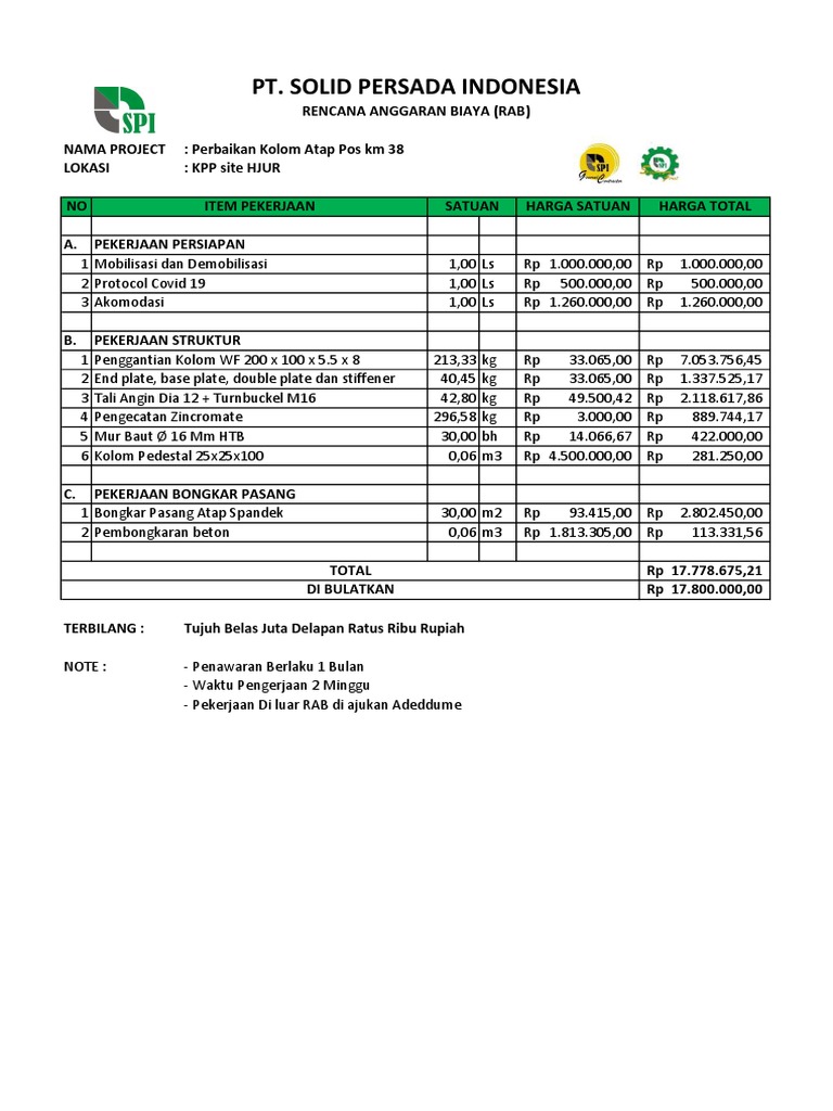 RAB Atap Pos KM 38-Rev 1-15% | PDF | Griya & Taman | Sains & Matematika