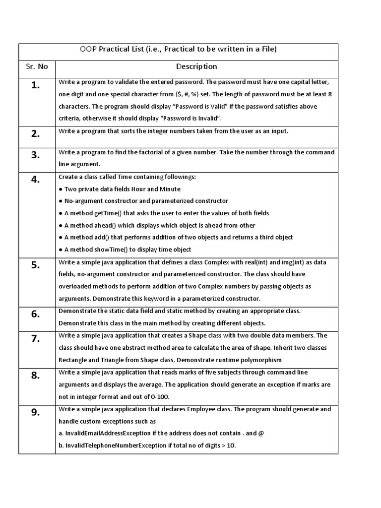 Practical List | PDF | Method (Computer Programming) | Programming Practical List | PDF | Method (Computer Programming) | Programming