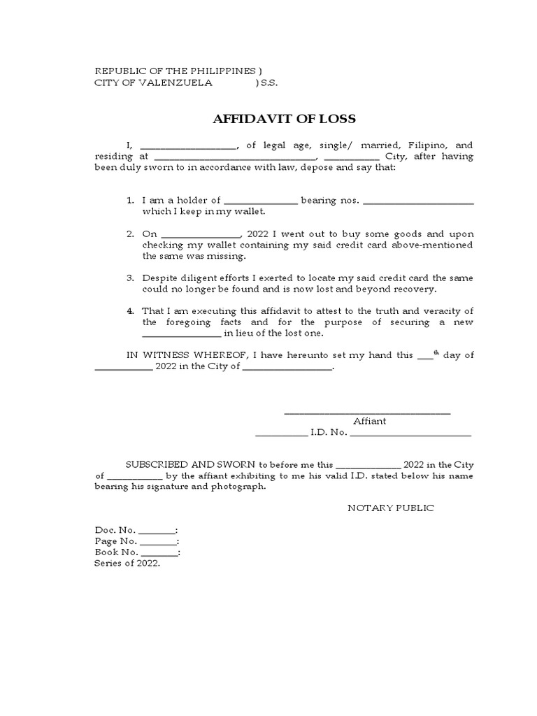 Affidavit of Loss Template | PDF