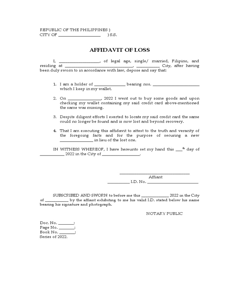 Affidavit of Loss Sample | PDF