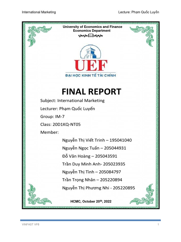 Final Report Im7 - International Marketing - Vinfast | PDF | Bachelor's ...