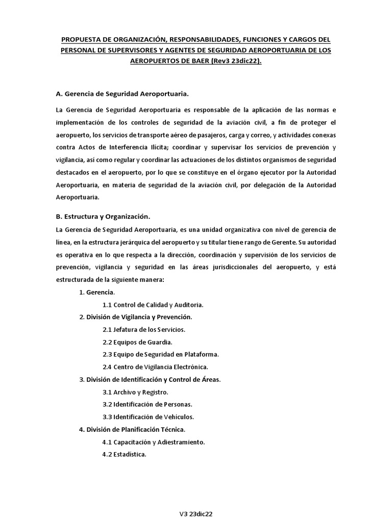 Propuesta de Organizacion, Funciones y Empleo Gerencia Seguridad Aps v3 | PDF | Aeropuerto ...
