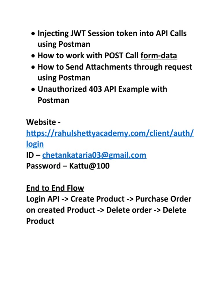 Injecting JWT Session Token Into API Calls Using Postman | PDF