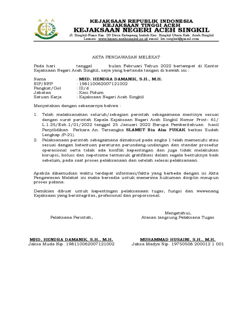 Akta Pengawasan Melekat Kejaksaan | PDF