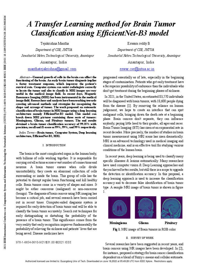A Transfer Learning Method For Brain Tumor Classification Using ... A Transfer Learning Method For Brain Tumor Classification Using ...