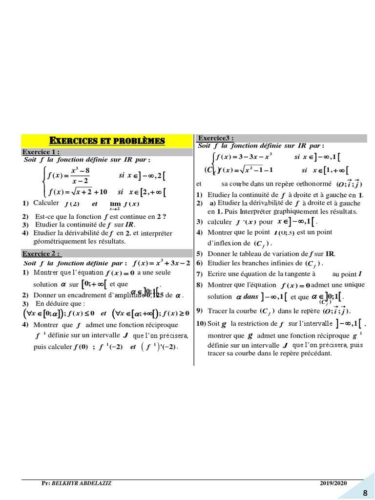 Derivation Et Etude Des Fonctions Exercices Non Corriges 5 9 | PDF | Fonction (Mathématiques ...