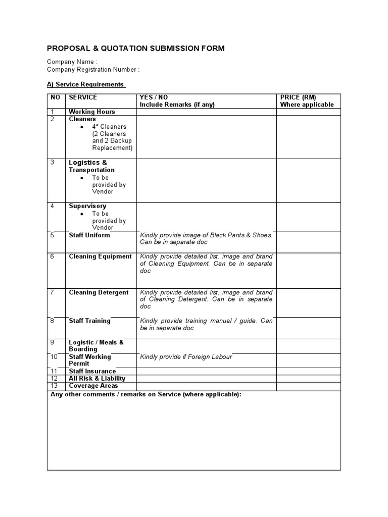 Proposal & Quotation Submission Form - Sunway Property | PDF
