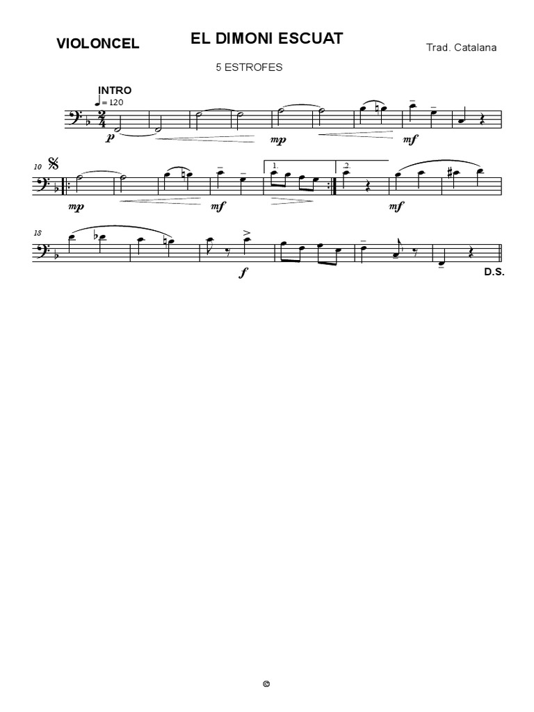 El Dimoni Escuat CELLO | PDF