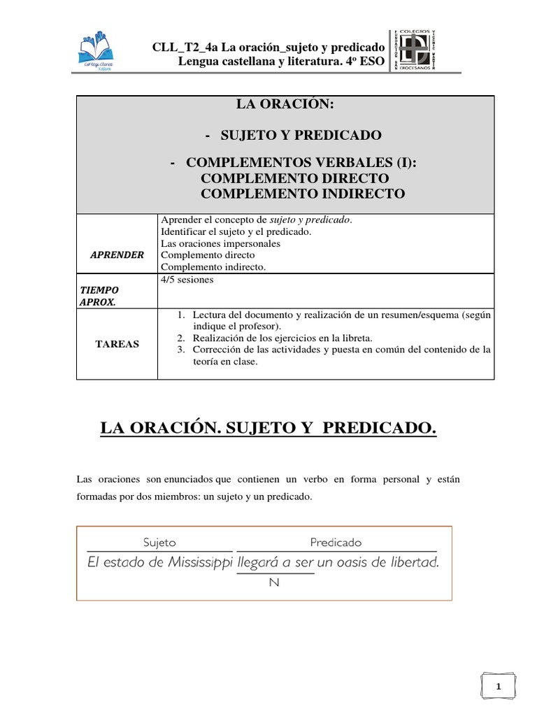 Sujeto y Predicado en Oraciones | PDF | Predicado (Gramática) | Asunto ...
