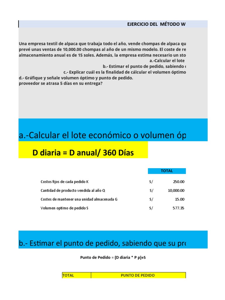 A.-Calcular El Lote Económico o Volumen Óptimo de Pedido: D Diaria D ...