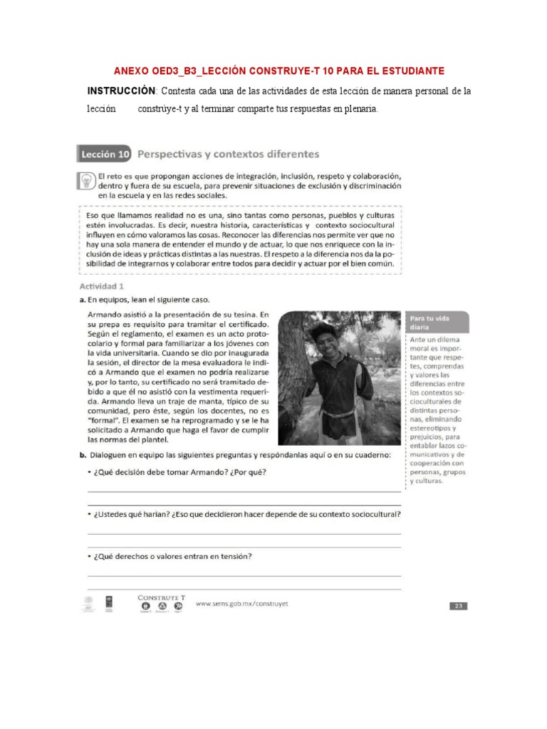 Actividades Lección Construye-T 10 | PDF | Crecimiento personal y ...