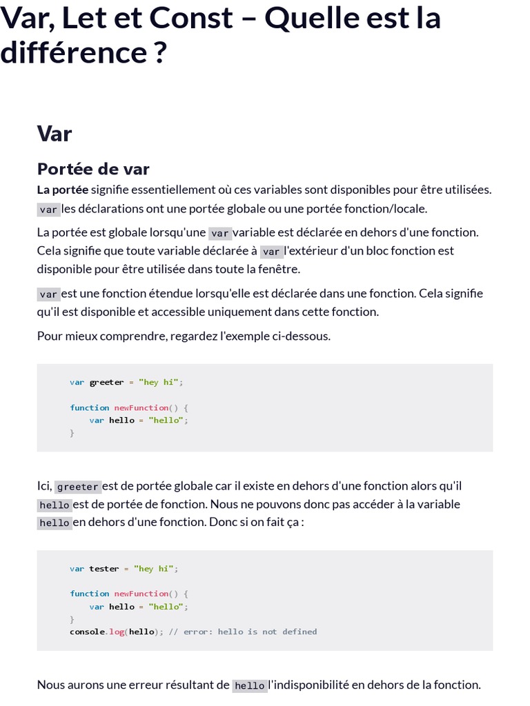 Var, Let Et Const - Quelle Est La Différence | PDF | Programmation informatique