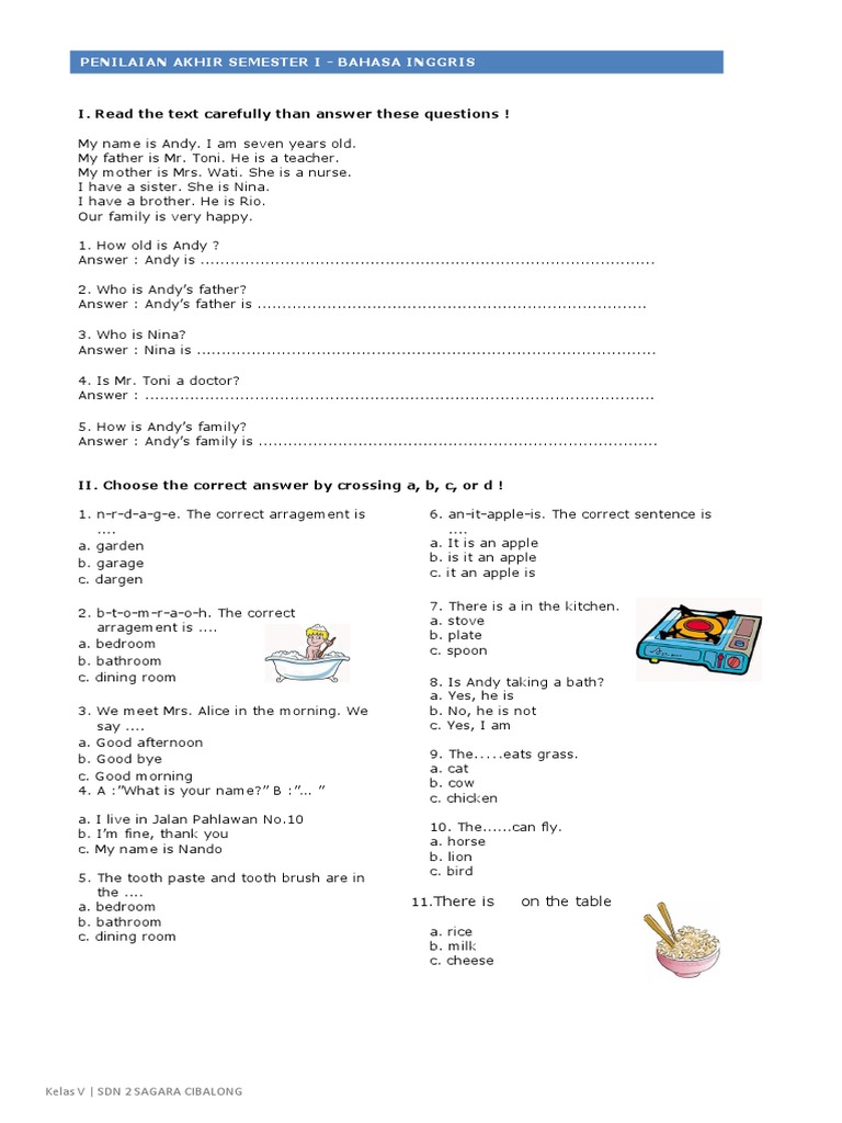 End of Semester 1 English Exam | PDF | Food And Drink