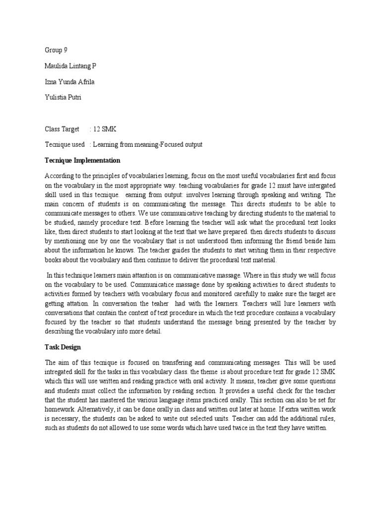 Group 9. Vocab Design | PDF | Vocabulary | Teachers