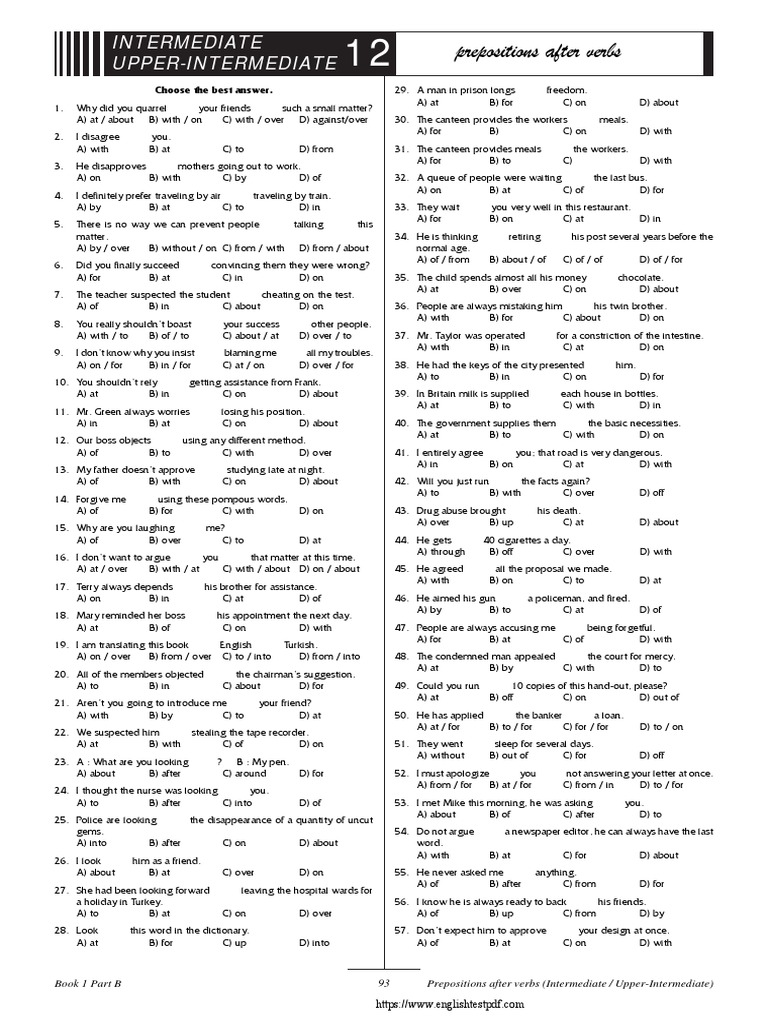 Prepositions After Verbs: Intermediate Upper-Intermediate | PDF
