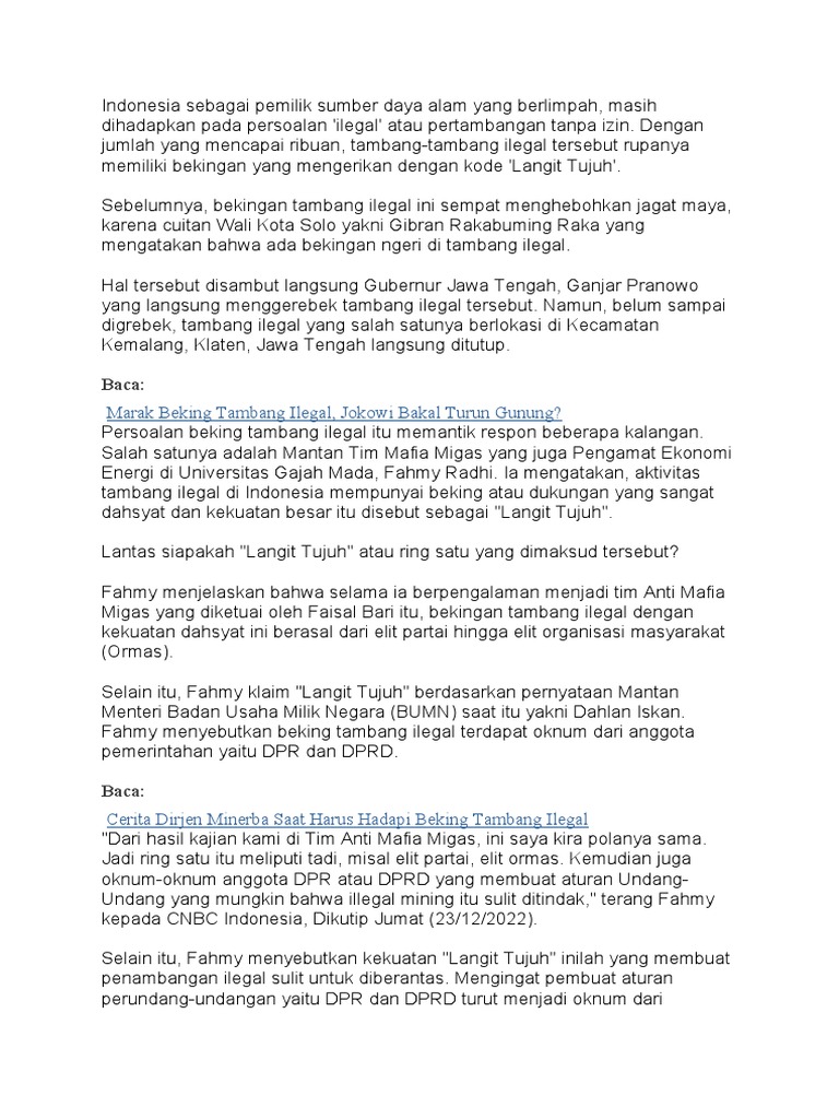Baca:: Marak Beking Tambang Ilegal, Jokowi Bakal Turun Gunung? | PDF