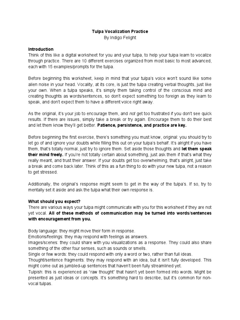 Tulpa Vocalization Practice | Download Free PDF | Thought | Feeling