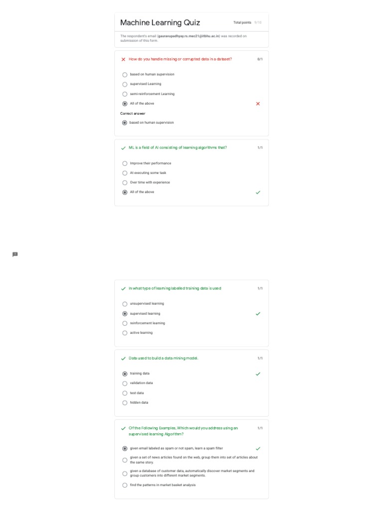 Machine Learning Quiz Answer | PDF