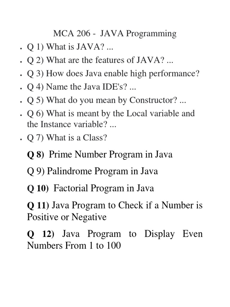 Practical List MCA - 206 Java Programming | PDF