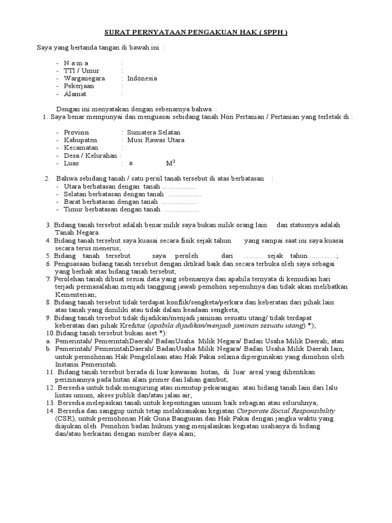 Surat Pernyataan Dan SPH Kosong | PDF