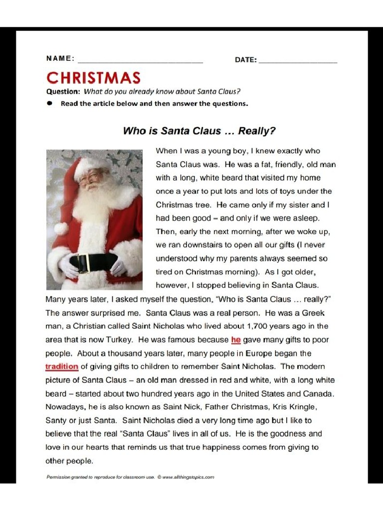 Christmas Comprehension PDF