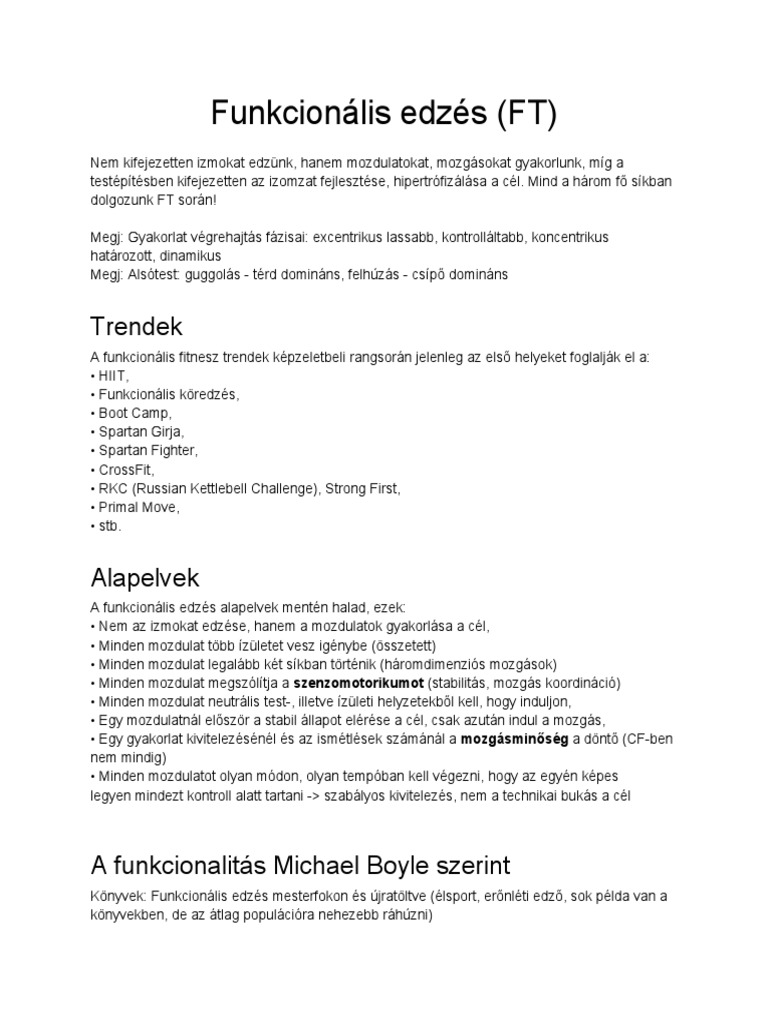 Funkcionális Edzés (FT) | PDF