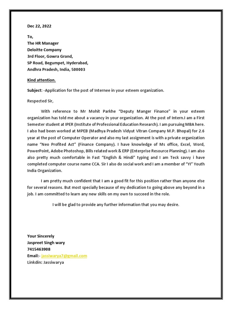 Assignment Cover Letter and Resume | PDF