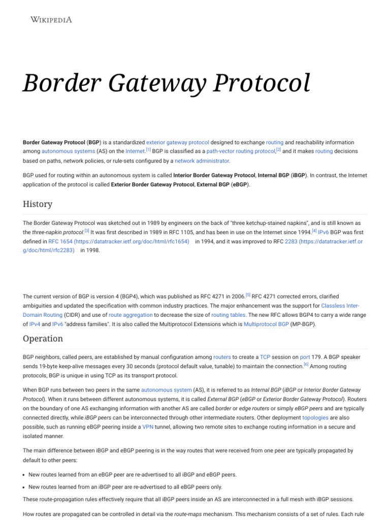 Border Gateway Protocol - Wikipedia | PDF | Routing | Network Layer ...