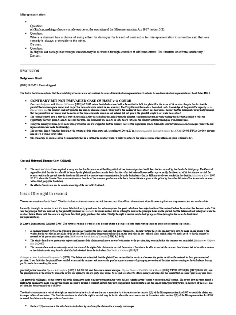 Chapter 9 Misrepresentation | PDF | Misrepresentation | Damages