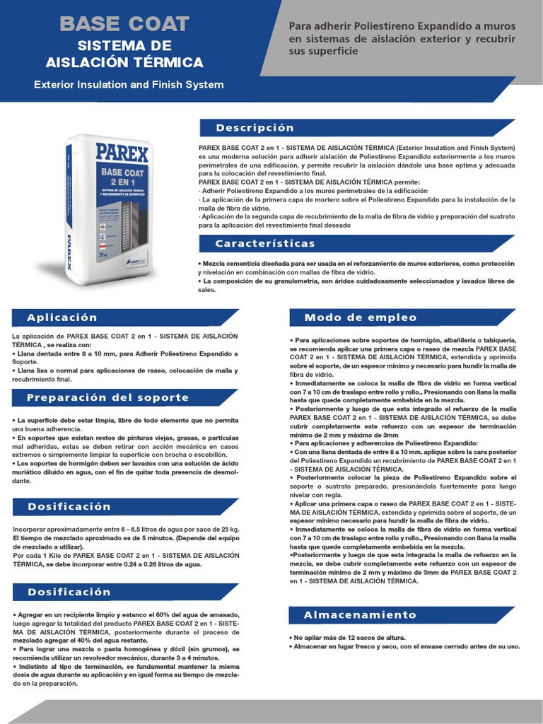 Ficha Parex Base Coat | PDF | Revestimiento | Agua