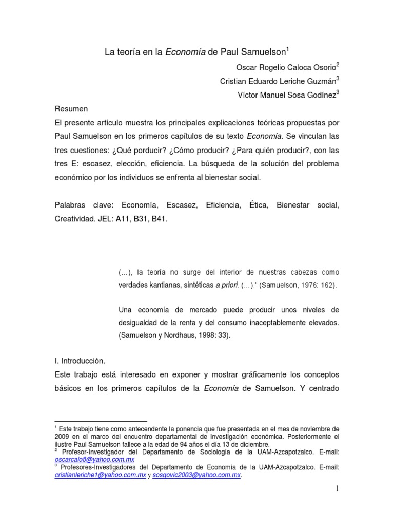 La Teoría en La Economía de Paul Samelson | Descargar gratis PDF ...