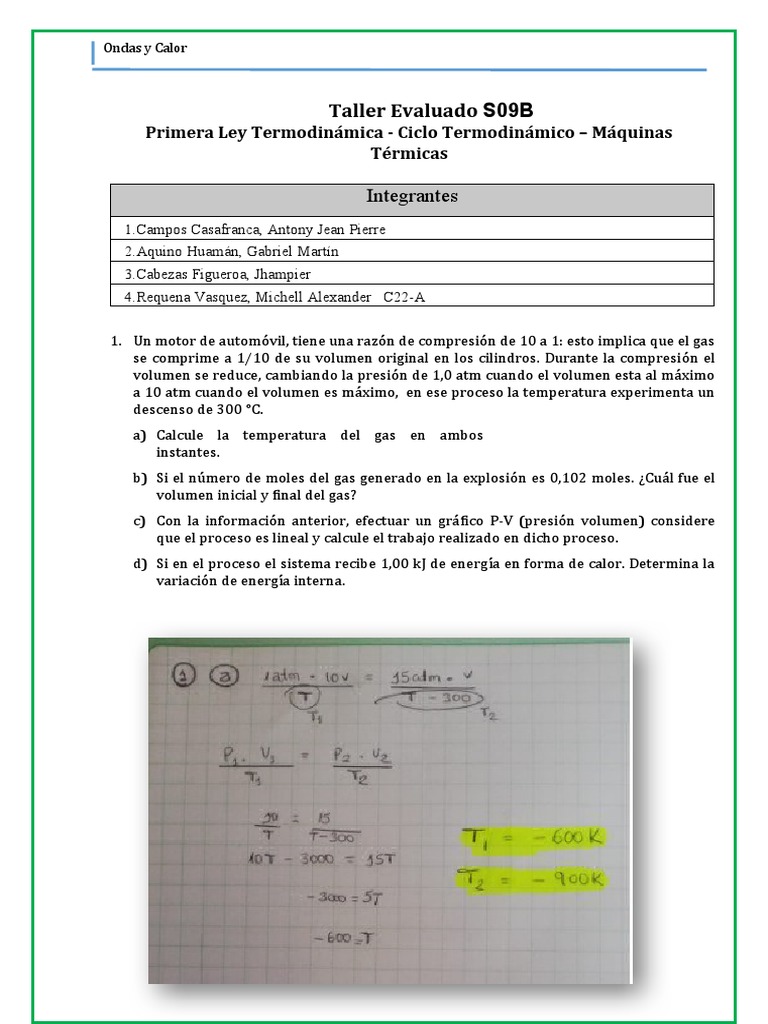 Taller Evaluado S09B OC 2022-2 - Grupal | PDF | Calor | Temperatura