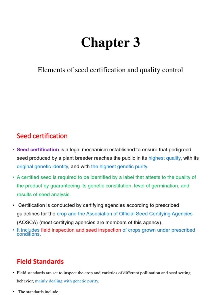Chapter 3.seed Certification | PDF | Seed | Agriculture