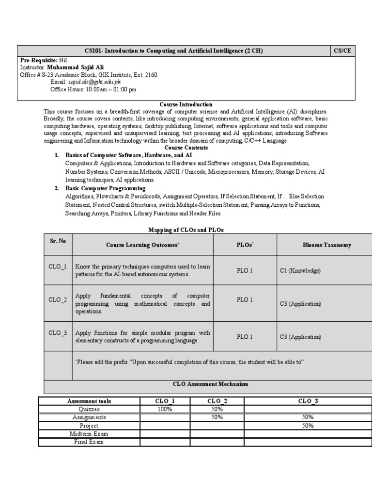 BS (CS, CE) CS101-Introduction To Computing and AI | PDF | Artificial Intelligence ...