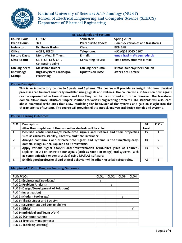 Signals & Systems Course Guide | PDF | Fourier Transform | Electrical ...