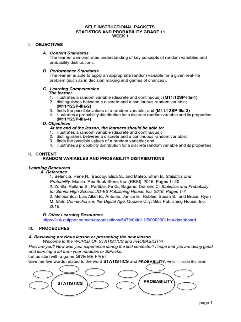 Q3 Statistics and Probability Week 1 | PDF | Probability Distribution | Random Variable