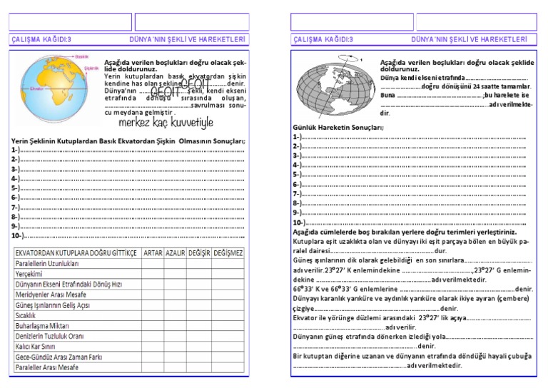 MISHA JALALI 9.sinif Cografya Dunyanin Sekli Ve Hareketleri Calisma Sorulari | PDF