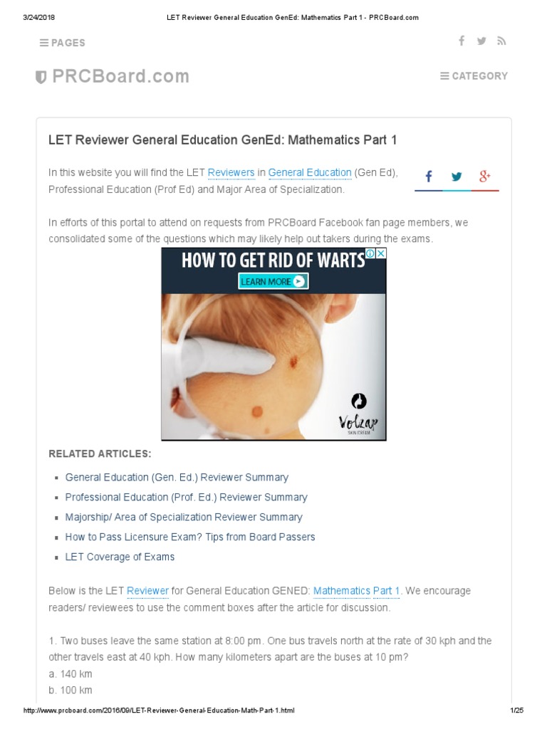 LET Reviewer General Education GenEd - Mathematics Part 1 | PDF ...