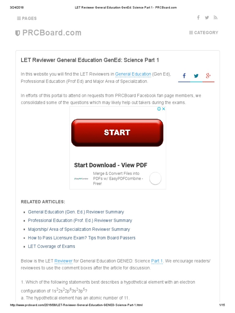 LET Reviewer General Education GenEd - Science Part 1 | PDF ...