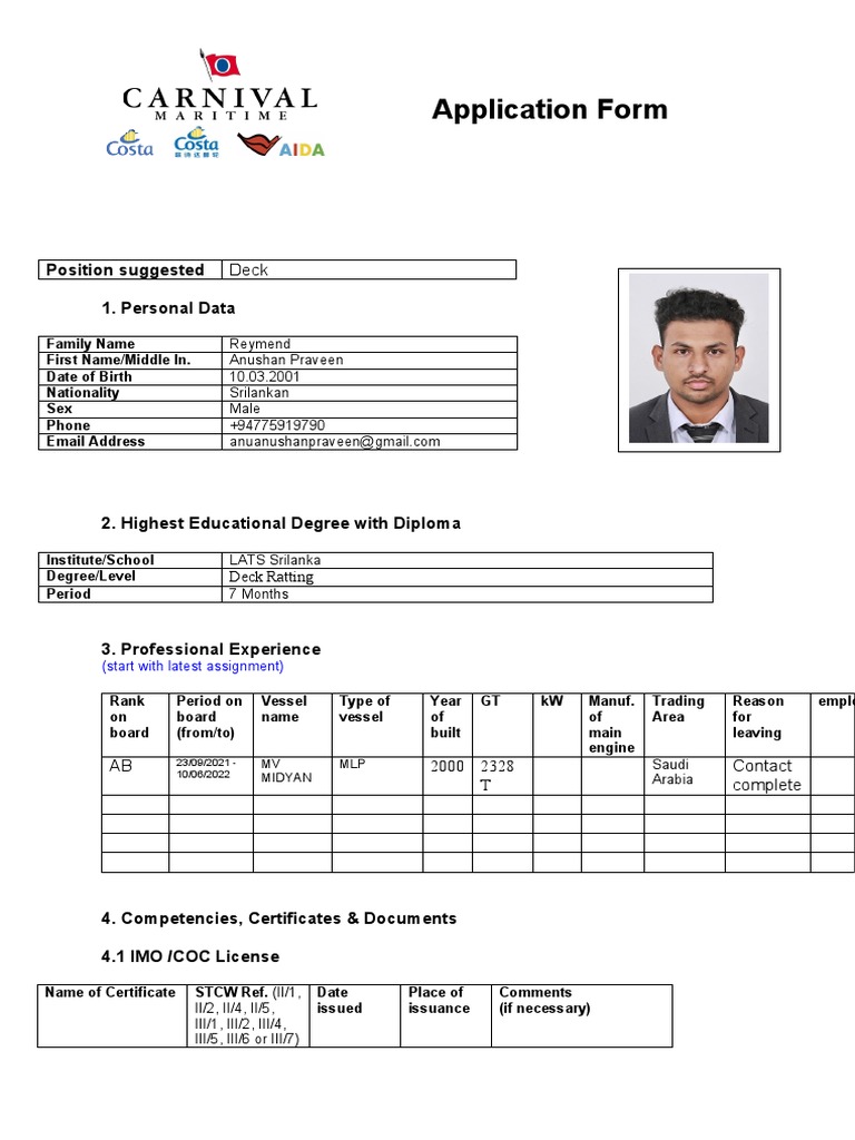 Carnival Maritime Application 1 | PDF
