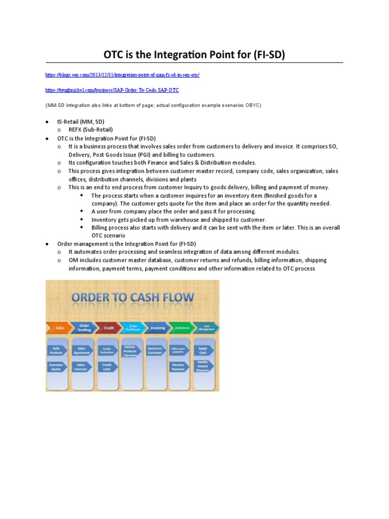 SAP S4HANA - OTC Is The Integration Point For (FI-SD) | PDF