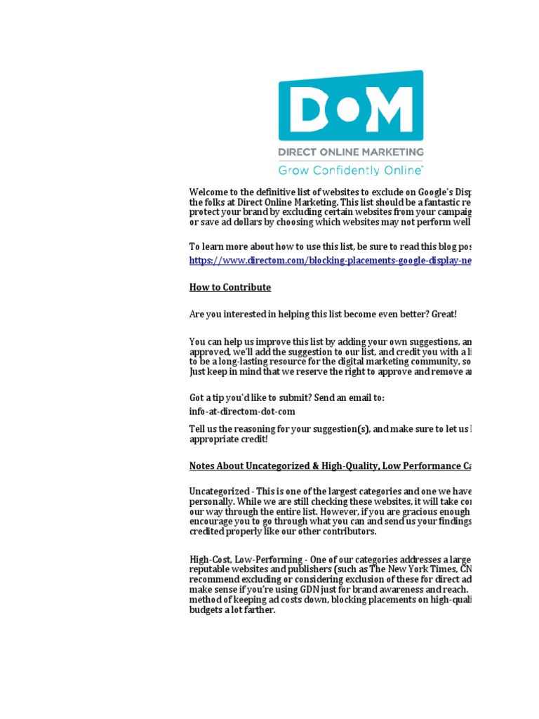 The Definitive Website Exclusion List - by DOM | PDF | Marketing | Business Process